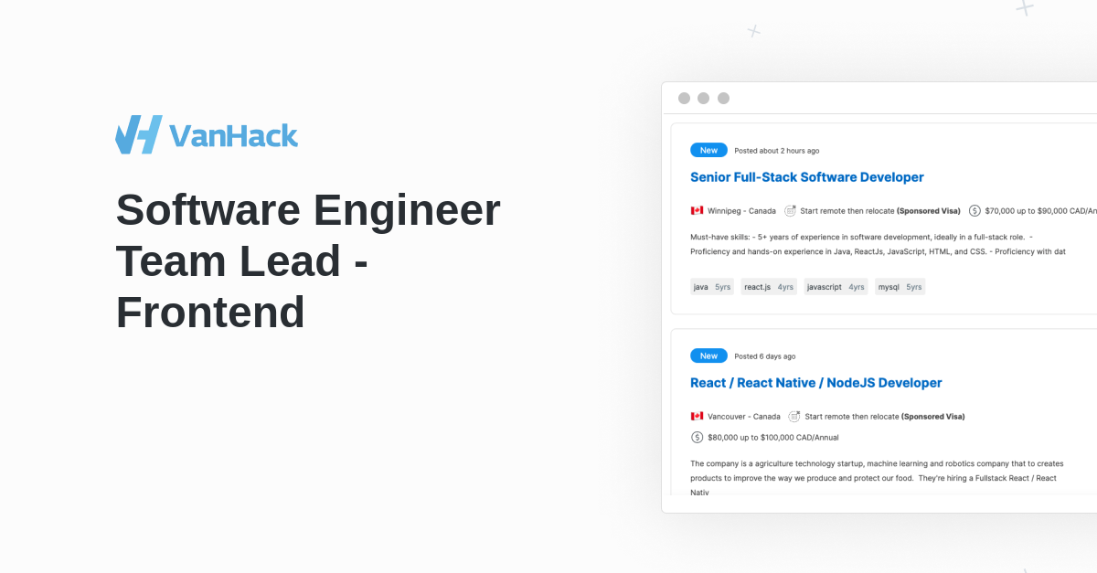 Software Engineer Team Lead - Frontend - VanHack